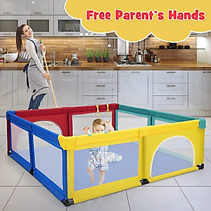 Costzon Baby Playpen for Toddler, Large Play Yard Indoor & Outdoor Kids Activity Center with Ocean Balls, Non-Slip Suction Cups, Handlebars, Breathable Mesh & Zipper Door, Playpen for Babies