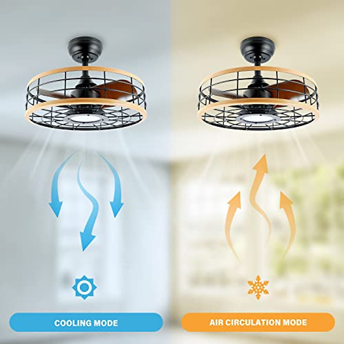 InfiniPower 16” ceiling fans with lights and remote, Caged Ceiling Fan with Reversible Motor for Different Seasons, Quiet and Energy Saving, 6 level Speeds