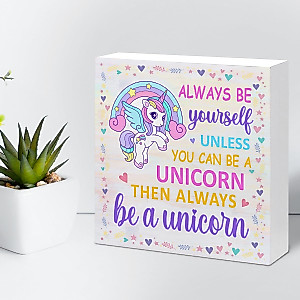Always Be Yourself Unless You Can Be a Unicorn Inspirational Wood Block Sign Desk Decor,Cute Unicorn Wooden Box Plaque Sign Desk Decor for Nursery Girls Room Bedroom Playroom Decorations