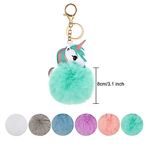 WILLBOND 6 Pieces Animal Pom Pom Keychain Cute Fluffy Ball Key Ring for Women Girls Bag Accessories(Sweet Style)