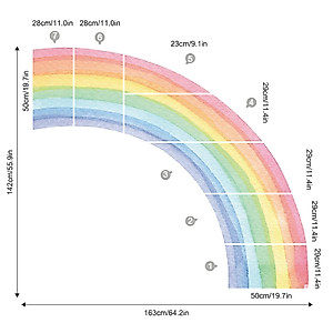56"x64" Extra Large Rainbow Wall Stickers Precut Vibrant Half Watercolor Rainbow Wall Decals Eco-Friendly Water-Activated gummed Wall Art Sticker for Girls Nursery Kids Bedroom Living Room Wall Decor