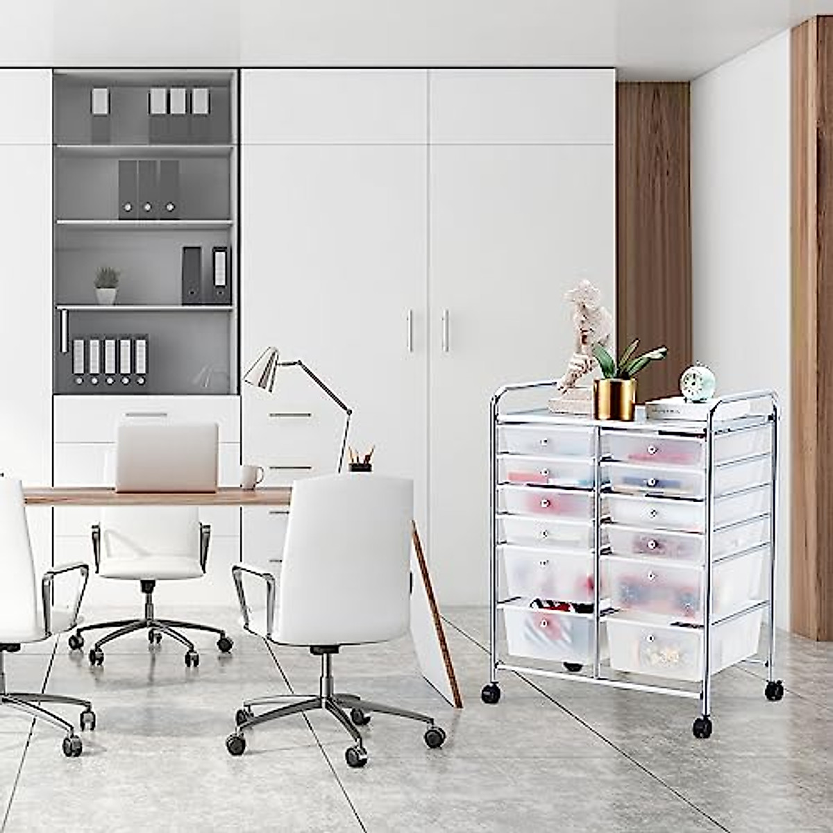 Homgava Rolling Storage Cart and Organizer with 12 Plastic Drawers-4 Lockable Casters for School Office Home Beauty Salon(White)