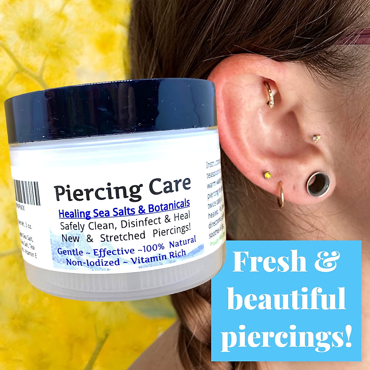 Urban ReLeaf Piercing Care - Healing Sea Salt & Botanical Aftercare - Safely Clean & Heal New & Stretched Piercings - 1 (3 Ounce)