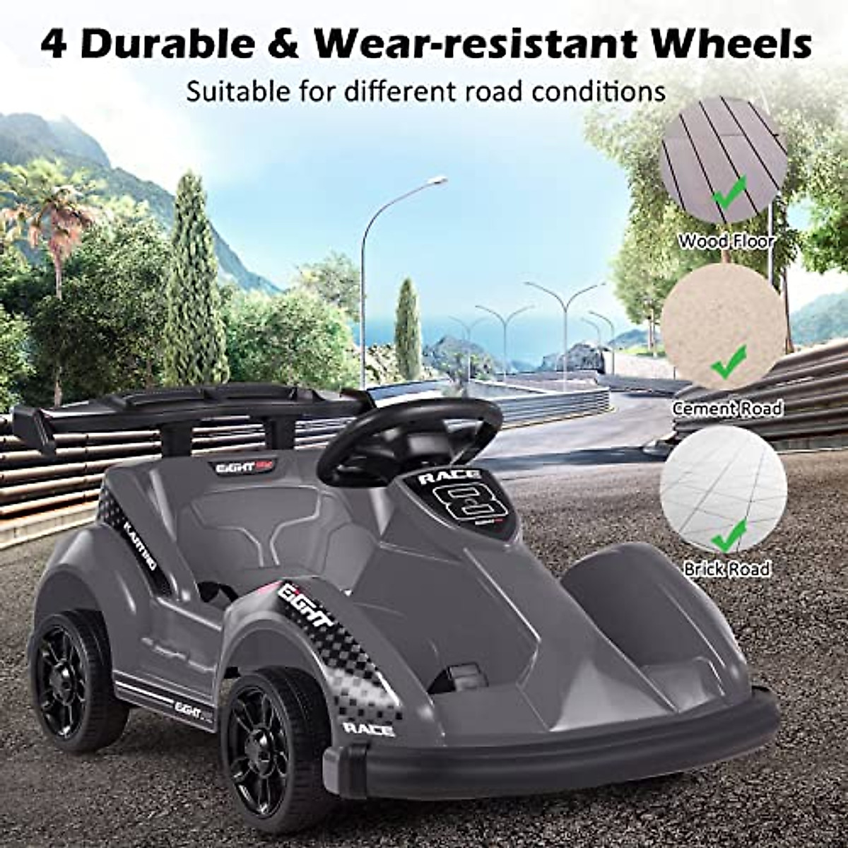 Electric Go Kart for Kids, 6V Battery Powered Ride On Cars w/Remote Control, Safety Belt, Slow Start, Music, 4 Wheeler Electric Vehicle for Kids, Ride On Go Cart for Kids (Black)