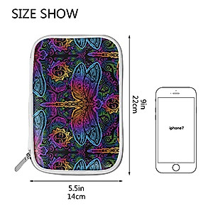 Indian Mandala Dragonfly Sun Flower Blue Pink Gradient on Black Pencil Bag Case Zipper Pencil Holder Organizer Stationary Pen Bag Cosmetic Makeup Bag Pouch Purse for School Office Supplies