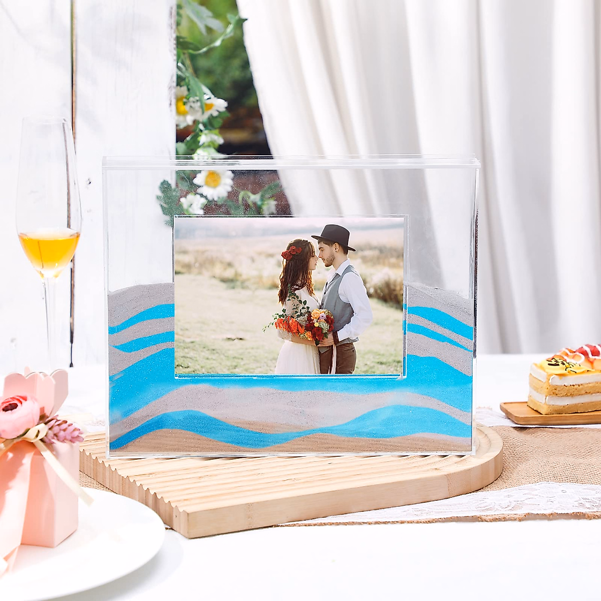Queekay Wedding Unity Sand Ceremony Photo Frame Clear Acrylic Sand Ceremony Shadow Box with Picture Frame for Wedding Decorations Home Decor Keepsake (Classic Style)