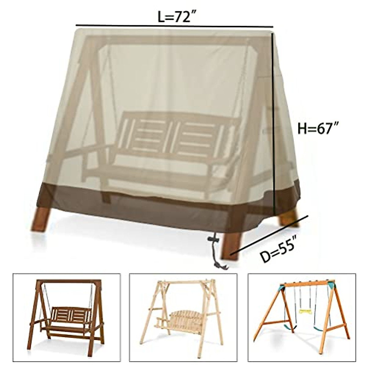Patio Swing Chair Cover A-Frame 72x67x55 inches UV Resistant Outdoor Swing Cover Waterproof Dust Proof Weather Protector Patio Furniture Coves for Garden Furniture (Beige & Coffee)
