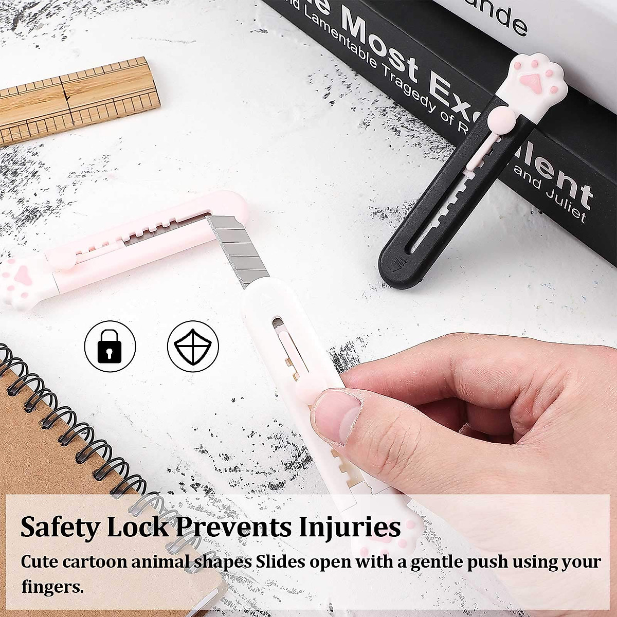 6 Pcs Cute Box Cutter Utility Retractable Knives Retractable Knives Cartoon Cat Lovely Paw Box Cutter Pointed Cute Cardboard Cutter Razor Knife Cutter for Office Envelope Opener DIY Crafts