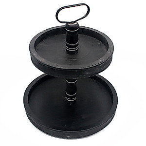 Rustic Decorative Two Tiered Tray,Farmhouse 2-Tier Serving Tray with Metal Handle (Rustic Black)