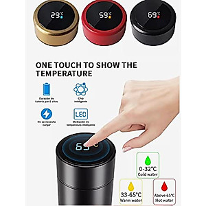 Thermos 2023 latest smart bottle LED display on lid. Smart Coffee bottle, Tea Infuser Bottle, Sports Water Bottle, Double Wall Vacuum Insulated Water Bottle, Stay Hot or Cold for 24 Hours (gold)