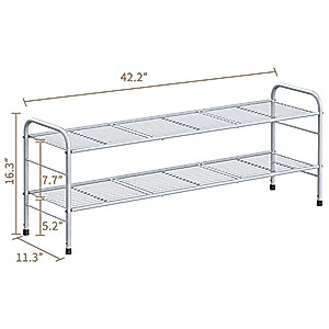 Dicasser 2-Tier Long Shoe Rack Organizer Extra Large Capacity for 18 Pairs,Silver