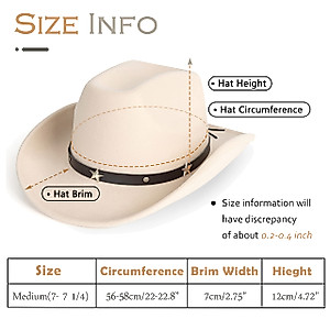 Lisianthus Women Men Western Cowboy Cowgirl Hat Outdoor Felt Wide Brim Hat Star-Beige