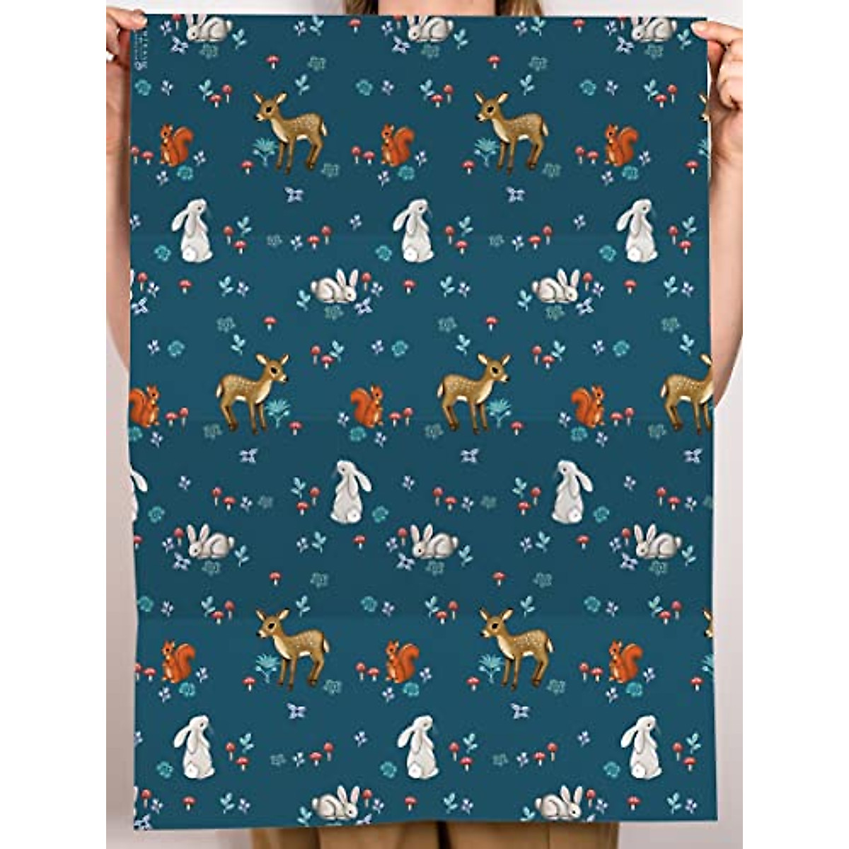 CENTRAL 23 Woodland Creatures Wrapping Paper - Blue Wrapping Paper - 6 Sheets Gift Wrap For Boys And Girls - Animals Deer Mushroom - Comes With Stickers