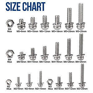 NINDEJIN 780PCS M2 M3 M4 M5 Phillips Pan Head Screws Bolt Nut Lock Flat Washers Machine Screws Assortment Kit
