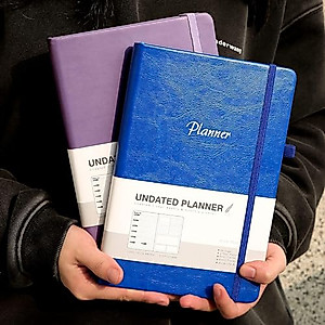 CAGIE Undated Planner Weekly and Monthly Planner with Inner Pocket Leather Organization To Do Notebook for Time Management Schedule 12 Months 54 Weeks, 5.7" x 8.3", Royal Blue