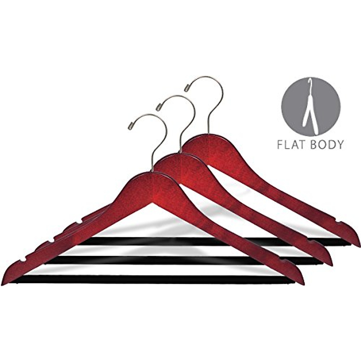 The Great American Hanger Company Wood Suit Hanger w/Velvet Non-Slip Bar, Box of 100, 17 Inch Flat Wooden Hangers w/Cherry Finish & Brushed Chrome Hook & Notches for Shirt Dress or Pants