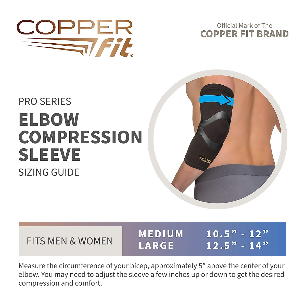 Copper Fit Pro Series Performance Compression Elbow Sleeve, Black with Copper Trim, Large