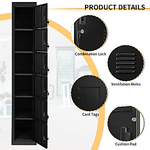 Bonusall Employees Lockers,Metal Office Storage Locker with 6 Door, Tall Steel Lockers with Keys and Lock for School, Gym, Home, Garage,Black