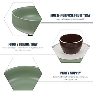 YARDWE Ceramic Footed Bowl Round Bowl Decorative Fruit Dish Holder Dessert Display Stand Foosd Serving Tray for Kitchen Counter Centerpiece Table Decoration Green