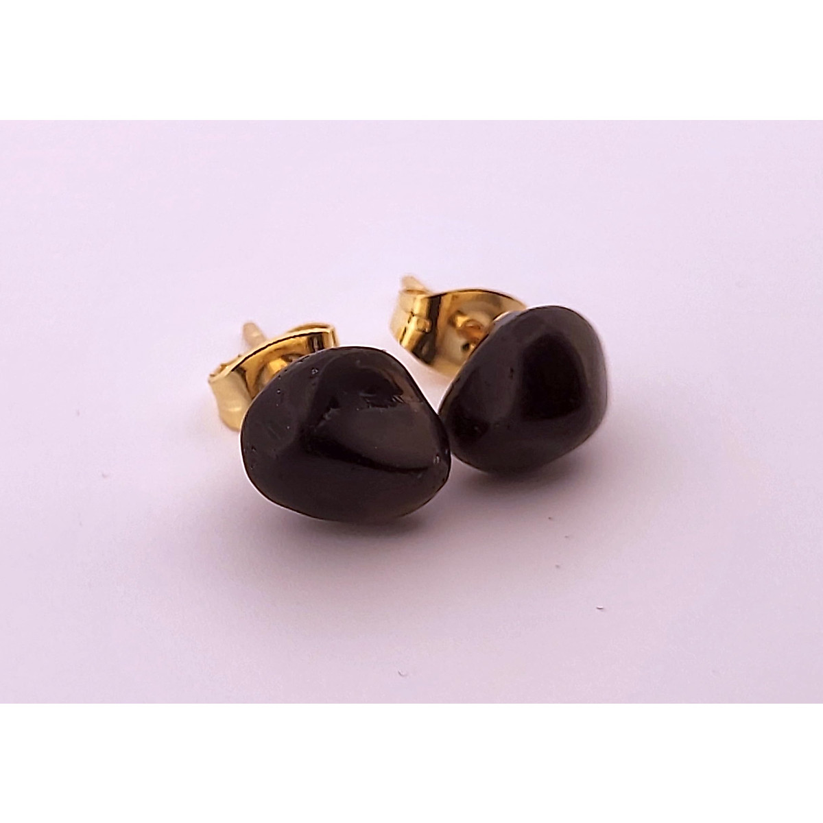 Natural Black Onyx Gold Stud Earrings NBOGSE4