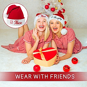 12 Pieces Naughty and Nice Christmas Santa Hats Red Festive Holiday Christmas Hats Funny Santa Gifts Plush Cuff Santa Claus Hats Plush Santa Hat Christmas Party Holiday Supplies Women Men Decorations