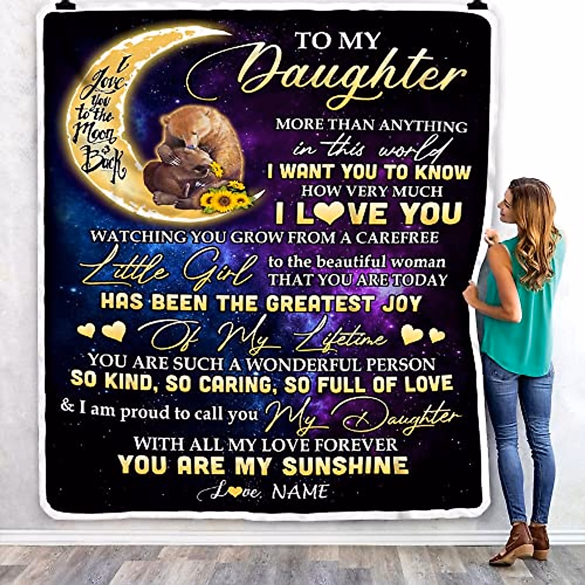 CenturyTee Personalized To My Daughter Blanket From Mom Dad Positive Energy Encourage Brave Little Bear Daughter Birthday Christmas Thanksgiving Customized Fleece Blanket (60 x 80 Inches - Adult Size)