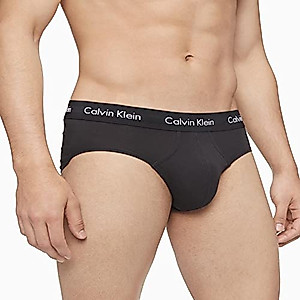 Calvin Klein Men's Cotton Stretch 3-Pack Hip Brief, 1 Black/ 1 Blue Shadow/ 1 Cobalt Water, L
