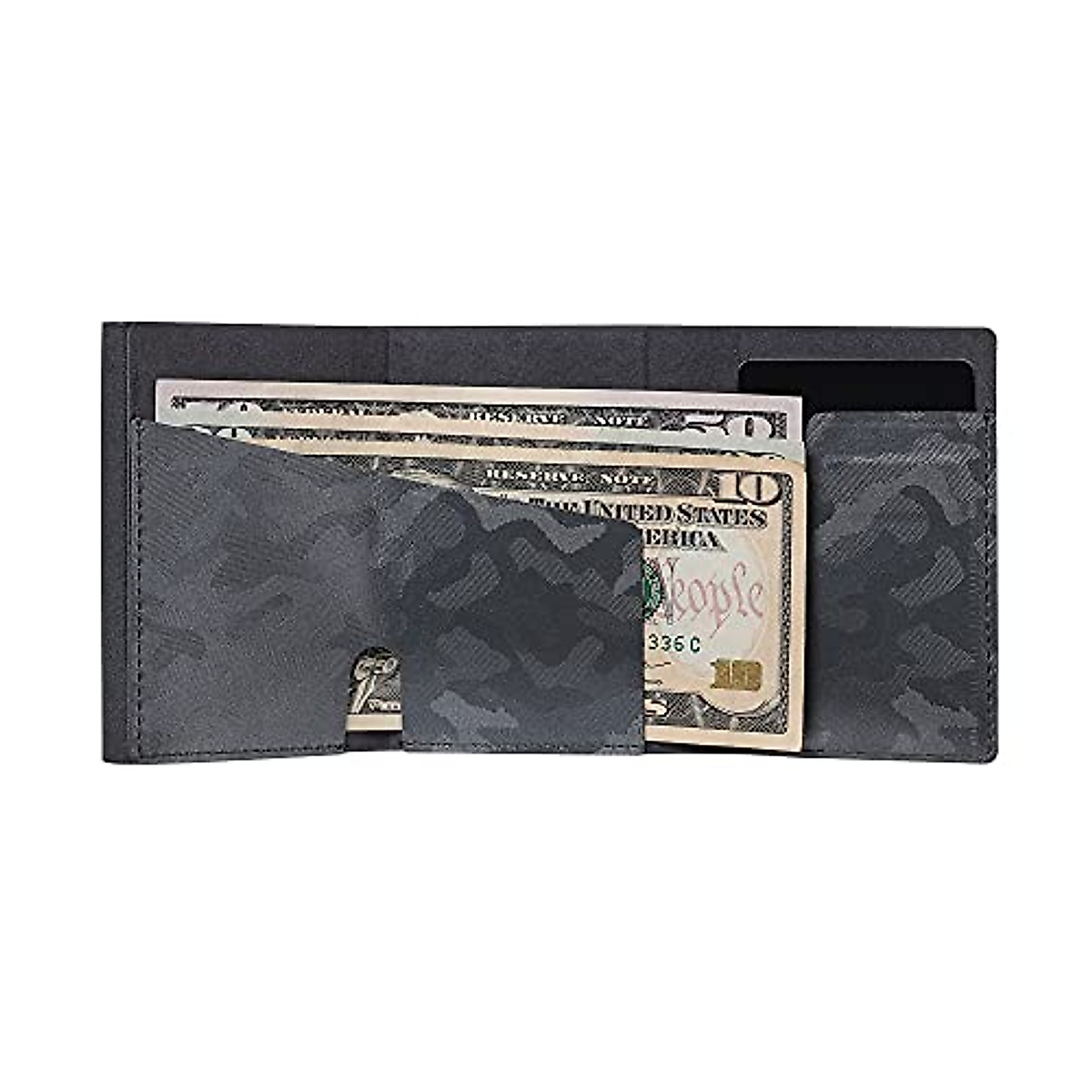 Conceal Plus Slide Up Wallet for Men, Secure Scan Proof Wallet with Pop Up Card Wallet Once Click Acess - Makes a Great Gift or Travel Wallet (Gray PU Camo & Titanium Metal)