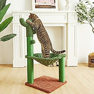 Catinsider 35 Inches Cactus Cat Tree with Hammock and Full Wrapped Sisal Scratching Post for Cats Brown Large