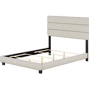 Boyd Sleep Ravenna Upholstered Platform Bed Frame Mattress Foundation with Tri-Panel Headboard and Strong Wood Slat Supports: Linen, White, Full