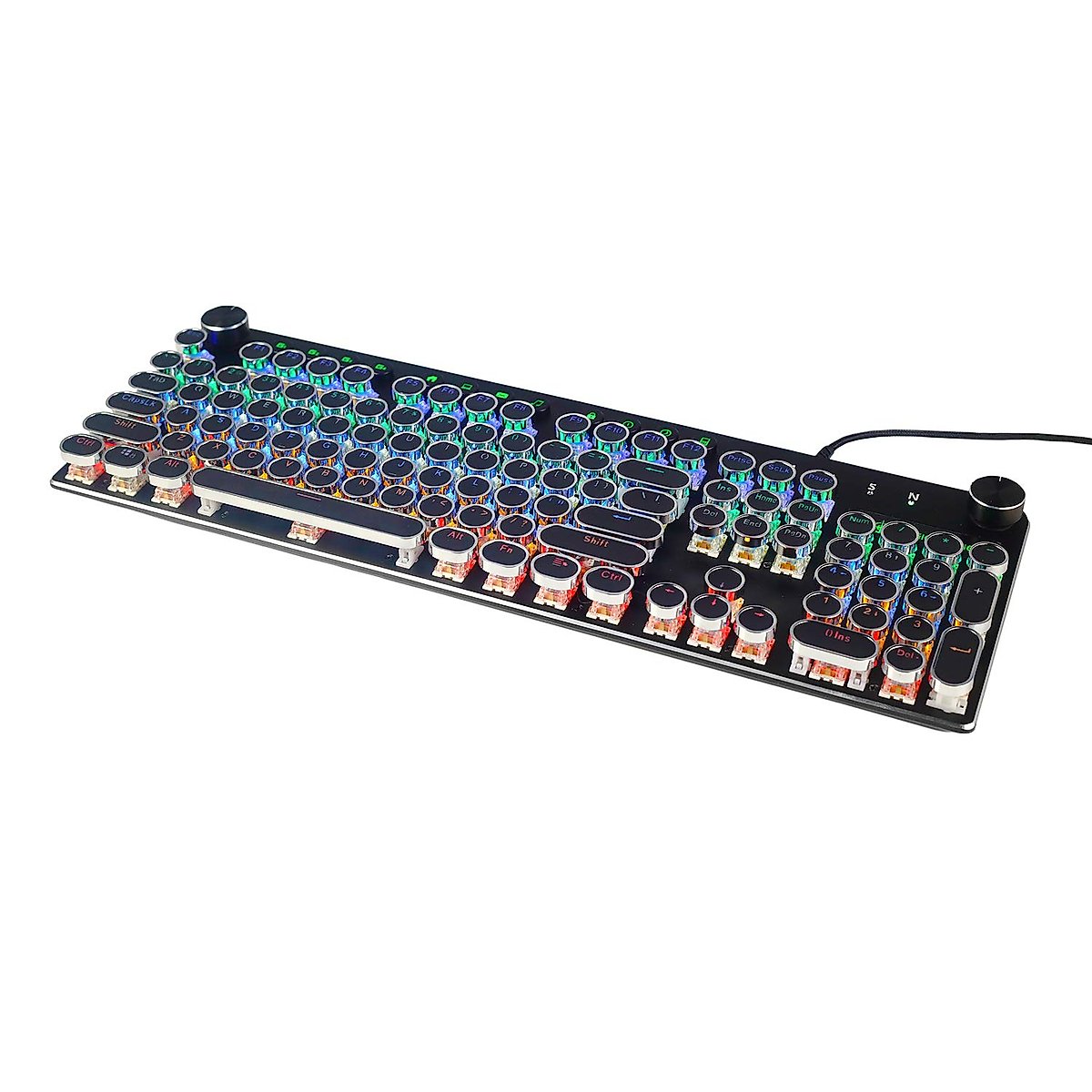 MK13 RGB Mechanical Keyboard Retro Gaming Keyboard-Blue Switches-LED Backlit -Silver-Plating-2 Knob and 12 Multimedia Buttons-104 Round Key Illuminated Keyboard for PC Gaming and MAC (MK13 Black)