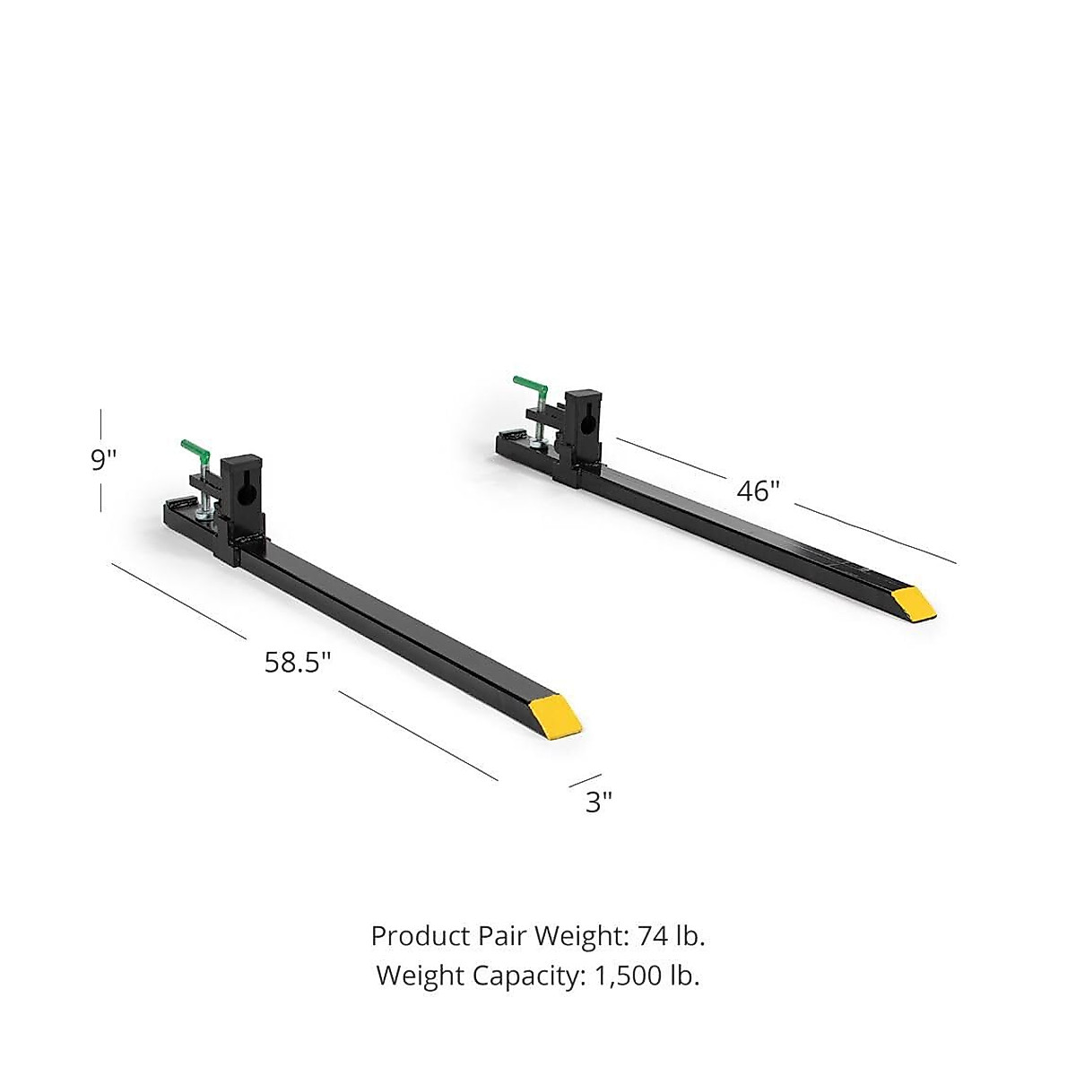 Titan Attachments Light-Duty 60" Clamp-on Pallet Forks, 46" x 3" Fork Length, Rated 1,500 LB, Easy to Install on Loader or Skid Steer Bucket