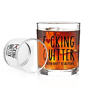 Futtumy Retirement Gift, Quitter I Mean Happy Retirement Whiskey Glass, Funny Retired Rock Glass for Men Boss Coworker Employee Husband Dad, Retirement Gift Christmas Gift Office Gift, 10oz
