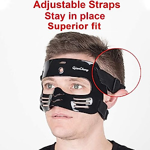 Qiancheng Nose Guard Face Shield for Broken Nose, Adjustable Face Guard with Padding, Protection from Impact Injuries to Nose and Face for Unisex Adult, QC-L2 Black