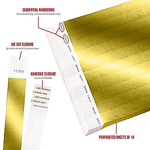 WristCo Deep Metallic Gold Tyvek Wristbands for Events - 100 Count ¾” x 10” - Waterproof Recyclable Comfortable Tear Resistant Paper Bracelets Wrist Bands for Concerts Festivals Admission Party