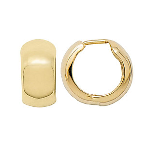 Thick 14K Gold Huggie Hinged Hoop Earrings .60 Inch (15mm) (8mm Wide) (Yellow Gold)