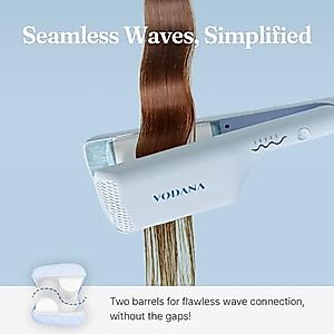 VODANA Professional Triple Flow Ceramic Hair Waver - Easy Beach Waves with Embedded Double Barrel Wave Iron. Experience Instant Heat, Long-Lasting Performance, and Quick Heat (1.6 inch, Creamy Blue)