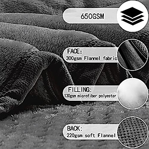 Mocaletto Luxury 3 Layers Fleece Throw Blanket,650 GSM Thick Decorative Warm Blanket Twin Size 50" x 60", Soft Velvet Winter Blanket for Sofa Couch Bed,Washable & Breathable,Black