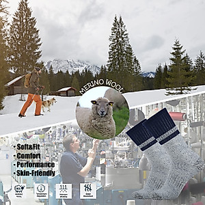 Ortis Merino Wool Cushion Crew Socks for Men Outdoor Hiking Hike Moisture Wicking Heavyweight Thick Warm Steel Toe Work Boots(Navy Blue L)