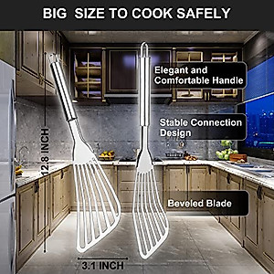 2-Piece Cualork Fish Spatula, Upgrade Metal Spatula, Big Size Spatula Stainless Steel, Premium Kitchen Spatula Set, Thickness Blade Spatulas Turner for Cooking, Flipping, Turning, Frying and Grilling