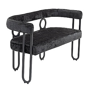 Lin-Utrend Small Loveseat Sofa, Comfy, Chenille Fabric Sofa with Metal Legs,Upholstered Love Seat Chairs for Living Room Dining Kitchen Office Studio (Black, Loveseat)