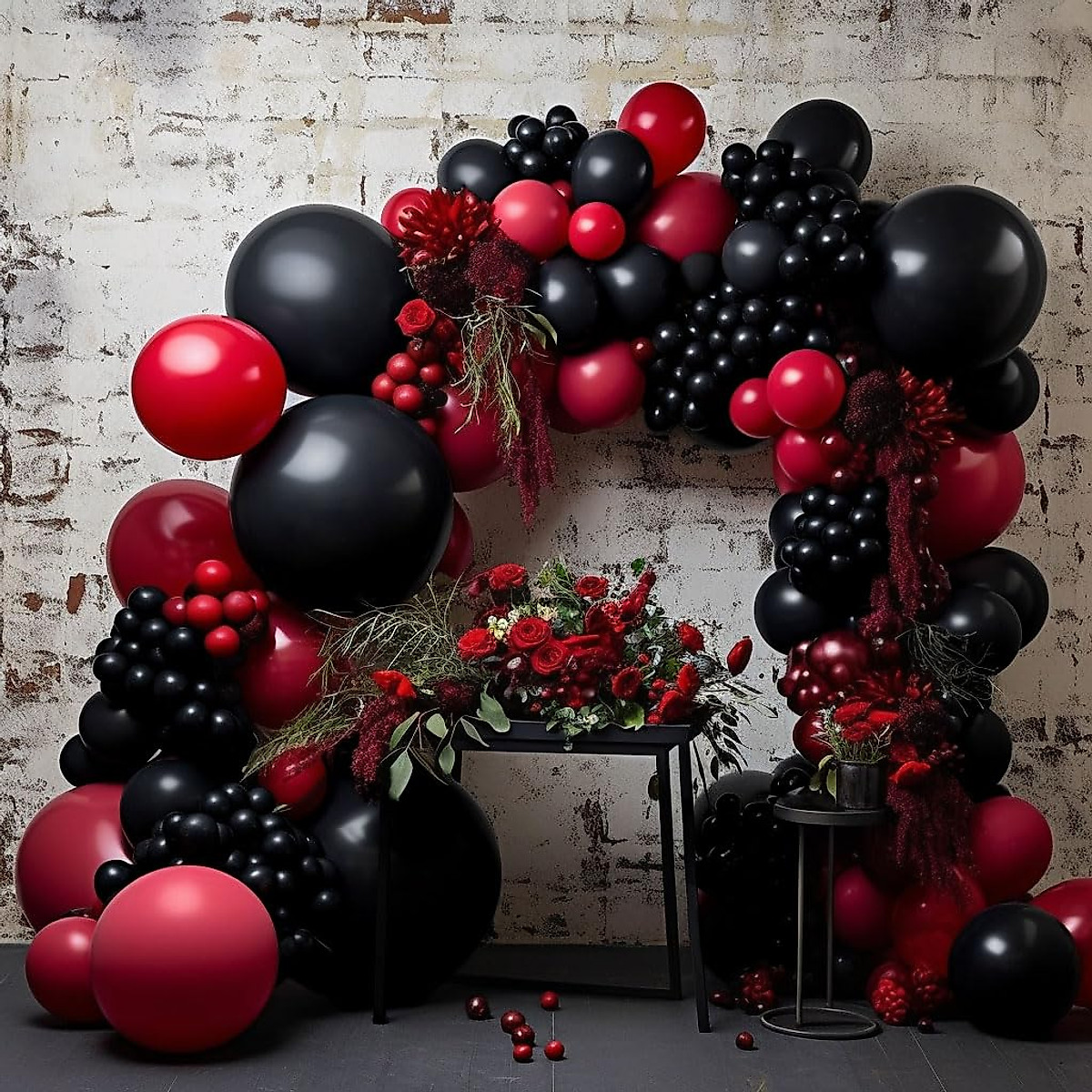 Red Black Balloons Double Stuffed Balloons Different Sizes Latex Ruby Red Balloon Garland Matte Premium Black Balloon Arch Kit for Birthday Wedding Baby Shower valentines Day Christmas Party decoratio