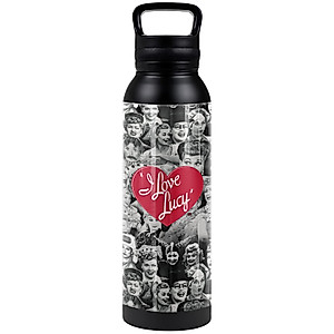 I Love Lucy OFFICIAL Faces 24 oz Insulated Canteen Water Bottle, Leak Resistant, Vacuum Insulated Stainless Steel with Loop Cap, Black