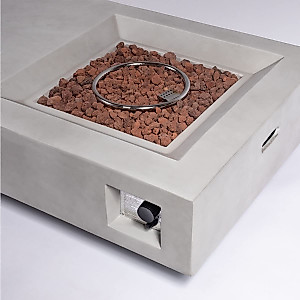 AJ Enjoy 60" Firepit Table for Outside, 50,000 BTU Large Rectangular Concrete Outdoor Firepit Tables, Laval Rocks, Side Handles, Fits 20lb Tank Outside, Grey