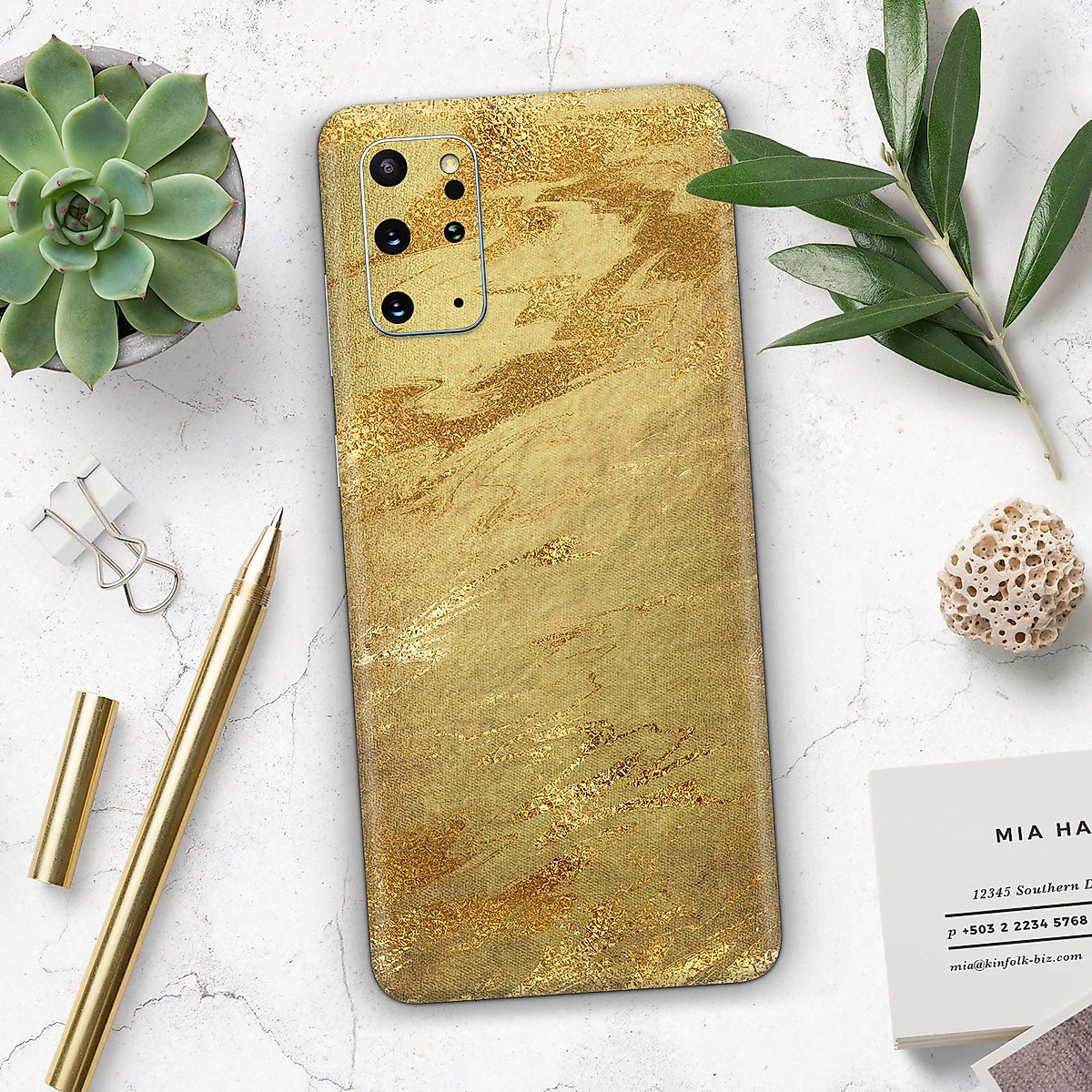 DesignSkinz Molten Gold Digital Foil Swirl V6 Protective Vinyl Decal Wrap Skin Cover Compatible with The Samsung Galaxy S20 (Screen Trim & Back Glass Skin)