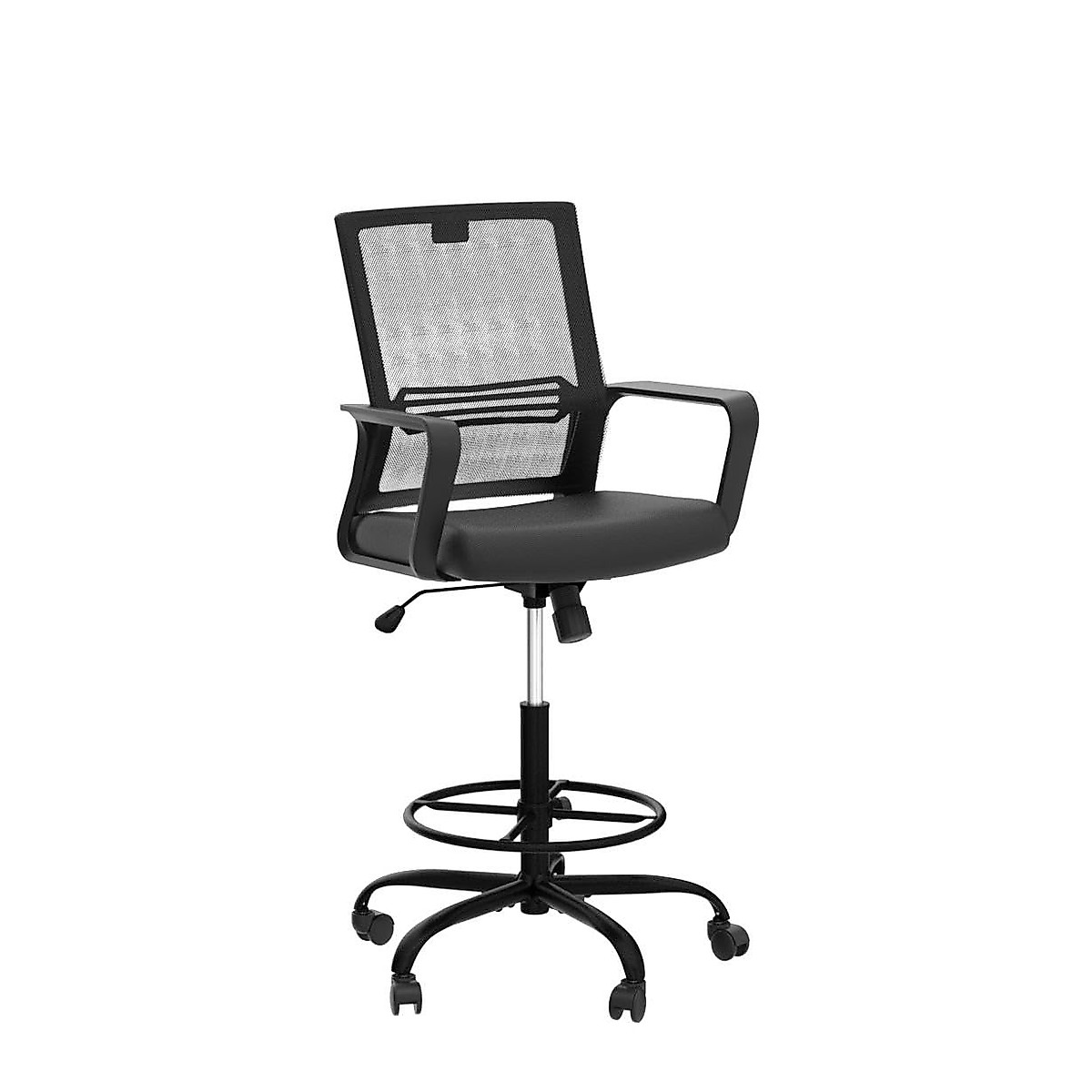 Tall Office Chair for Standing Desk - Comfortable Drafting Chairs with Armrest Adjustable Foot Ring Ergonomic Mesh Mid-Back Desk Chair - Deep Black