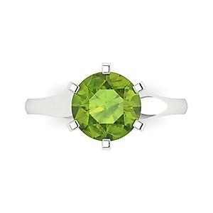 Clara Pucci 2.50ct Round Cut Solitaire Natural Peridot Excellent Engagement Bridal Promise Anniversary Ring in 18K White Gold Size 8.75