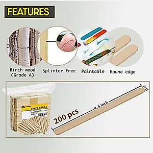 200 Pcs Natural Wooden Food Grade Craft Sticks - Ice Cream Stick - Popsicle - 4.5 inch Length - Suit Crafting, Stirring, Paddle, Waxing, Small Ice Pop Stick for DIY Kids Popcicle - Apremont