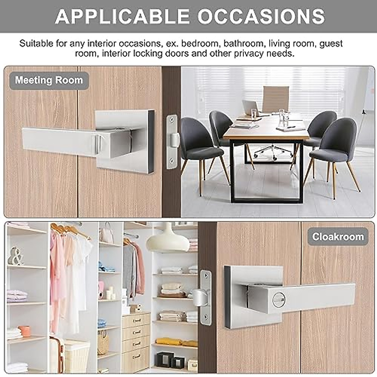 6 Pack Square Door Lever Privacy Door Lock Handleset, Keyless Lockset Door Knobs Interior Door Knobs Storage Room Bathroom Set Reversible Keyless Flat Levers in Satin Nickel