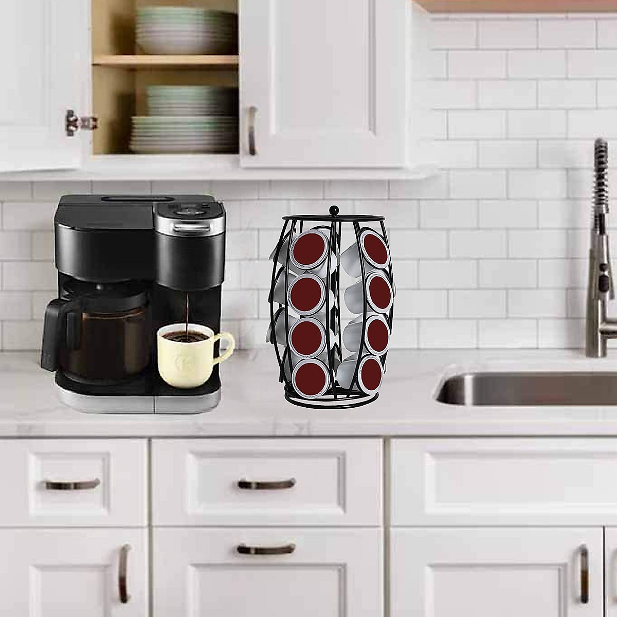 K Cup Holder Carousel Coffee Pod Holder Kcup Organizer Coffee Station Coffee Décor K Cup Storage for Counter, Holds 20 Coffee Pods, No Assembly Required, Black